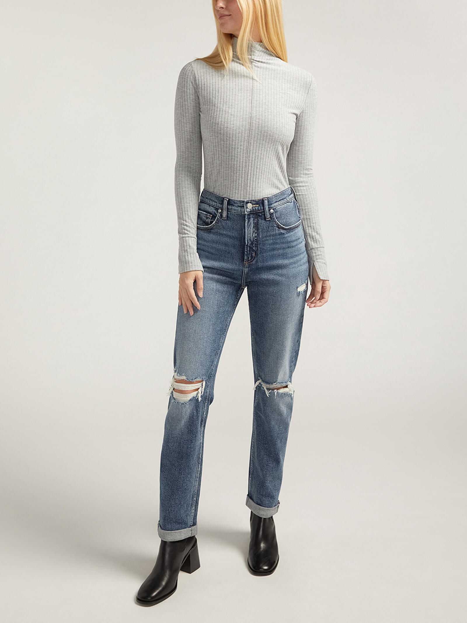 Buy 90s Boyfriend High Rise Straight Leg Jeans for CAD 108.00 | Silver ...