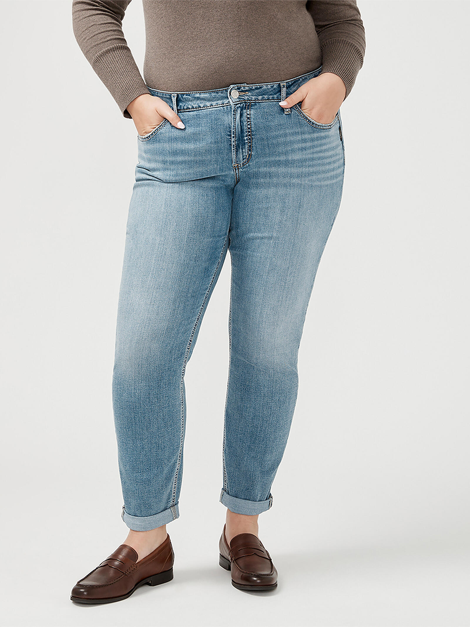 Buy Boyfriend Mid Rise Slim Leg Luxe Stretch Jeans Plus Size for CAD 98 ...