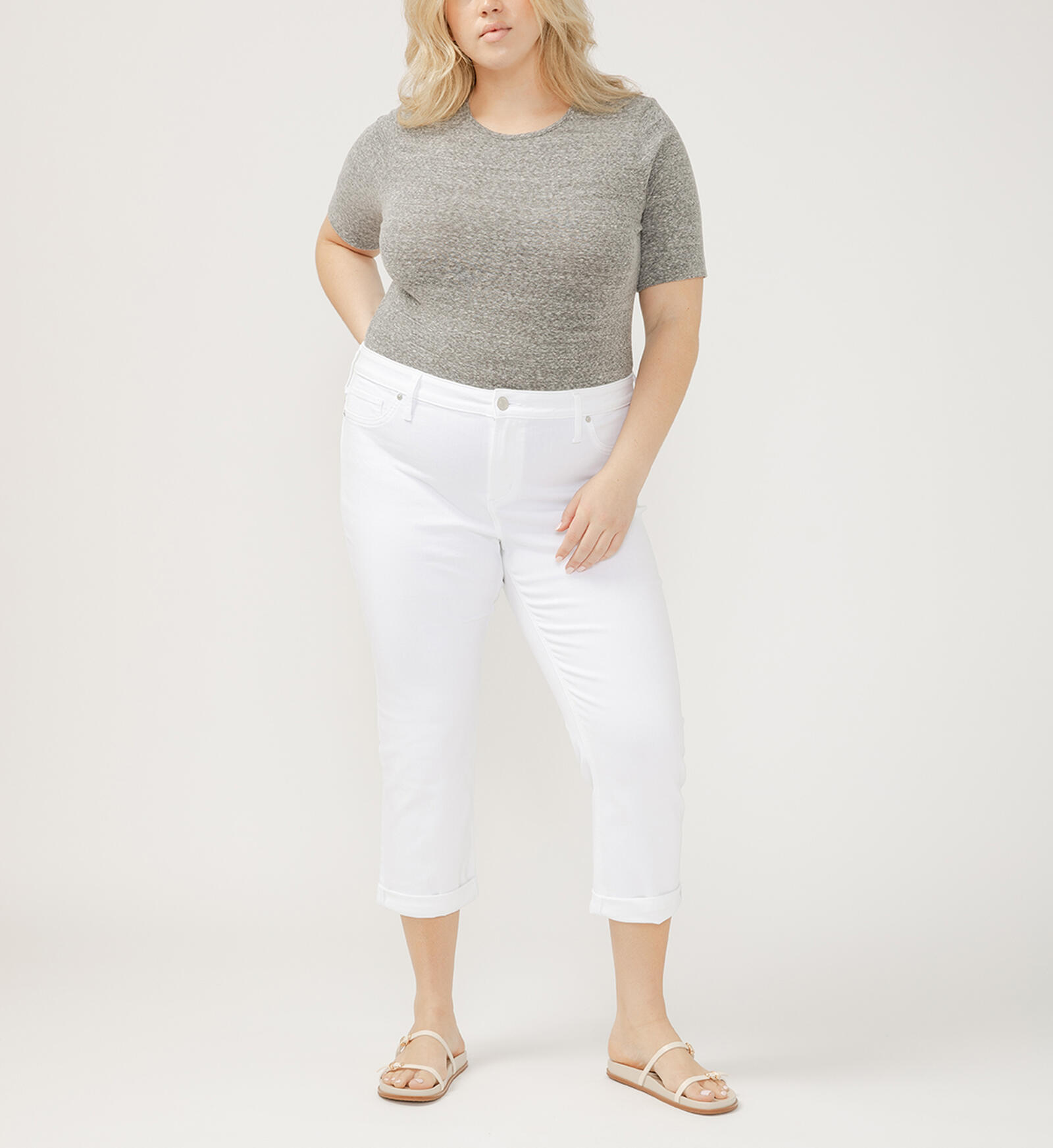 Buy Elyse Mid Rise Luxe Stretch Capri Plus Size for CAD 88.00 | Silver ...